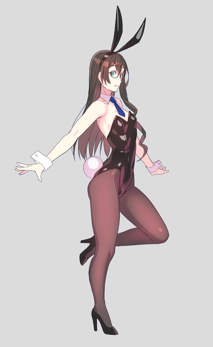 Safebooru - 1girl animal ears black hair black legwear black leotard blue eyes blue neckwear ...