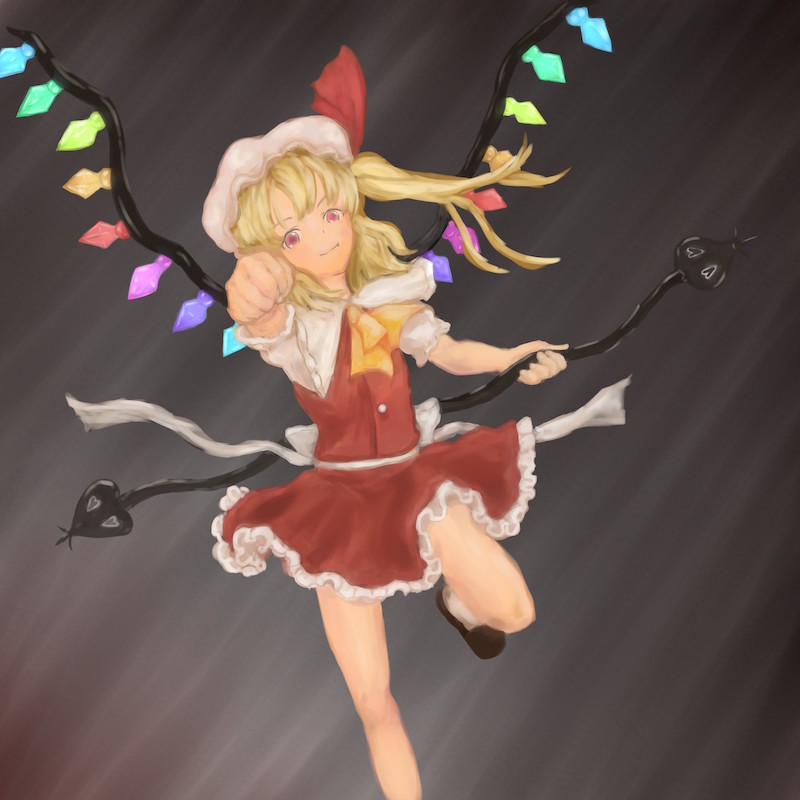 Safebooru - 1girl ascot black footwear blonde hair clenched hands collar flandre scarlet frilled ...