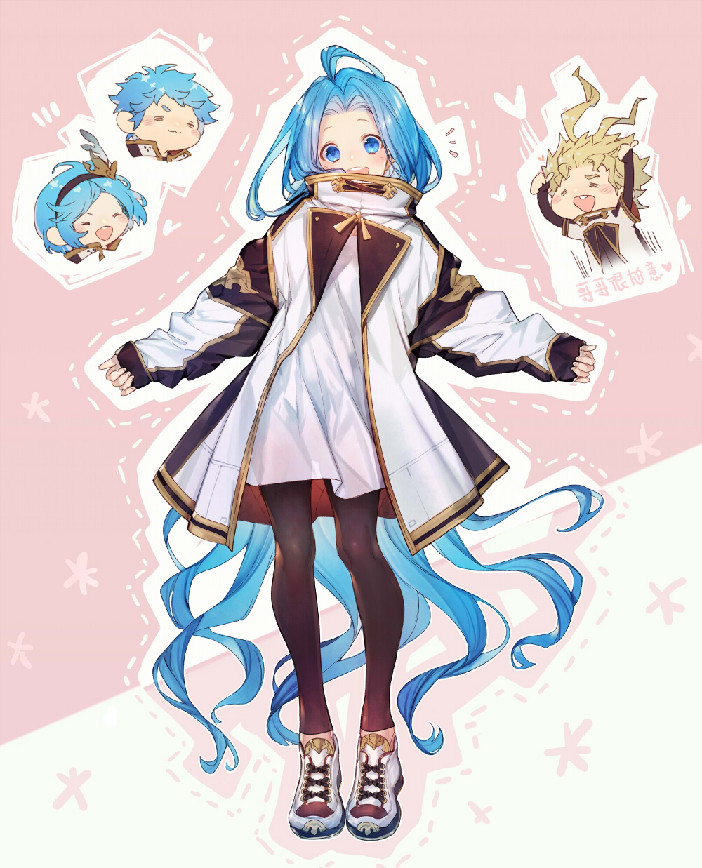 Safebooru - achan (blue semi) black legwear blue eyes blue hair chibi ...