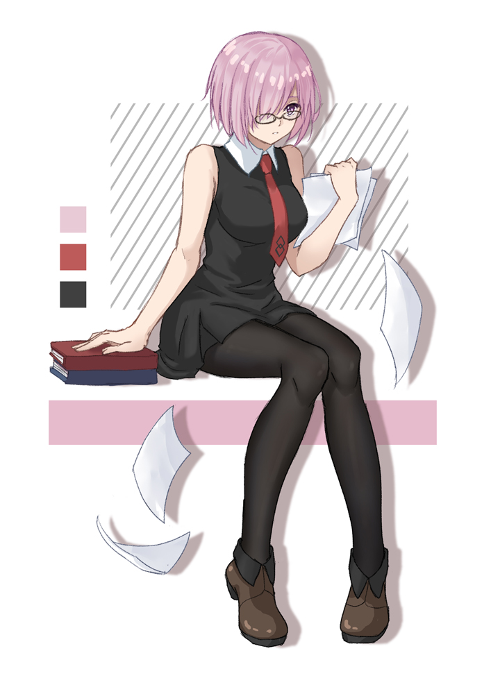 Safebooru - 1girl bangs bare arms bare shoulders black-framed eyewear black dress black legwear ...