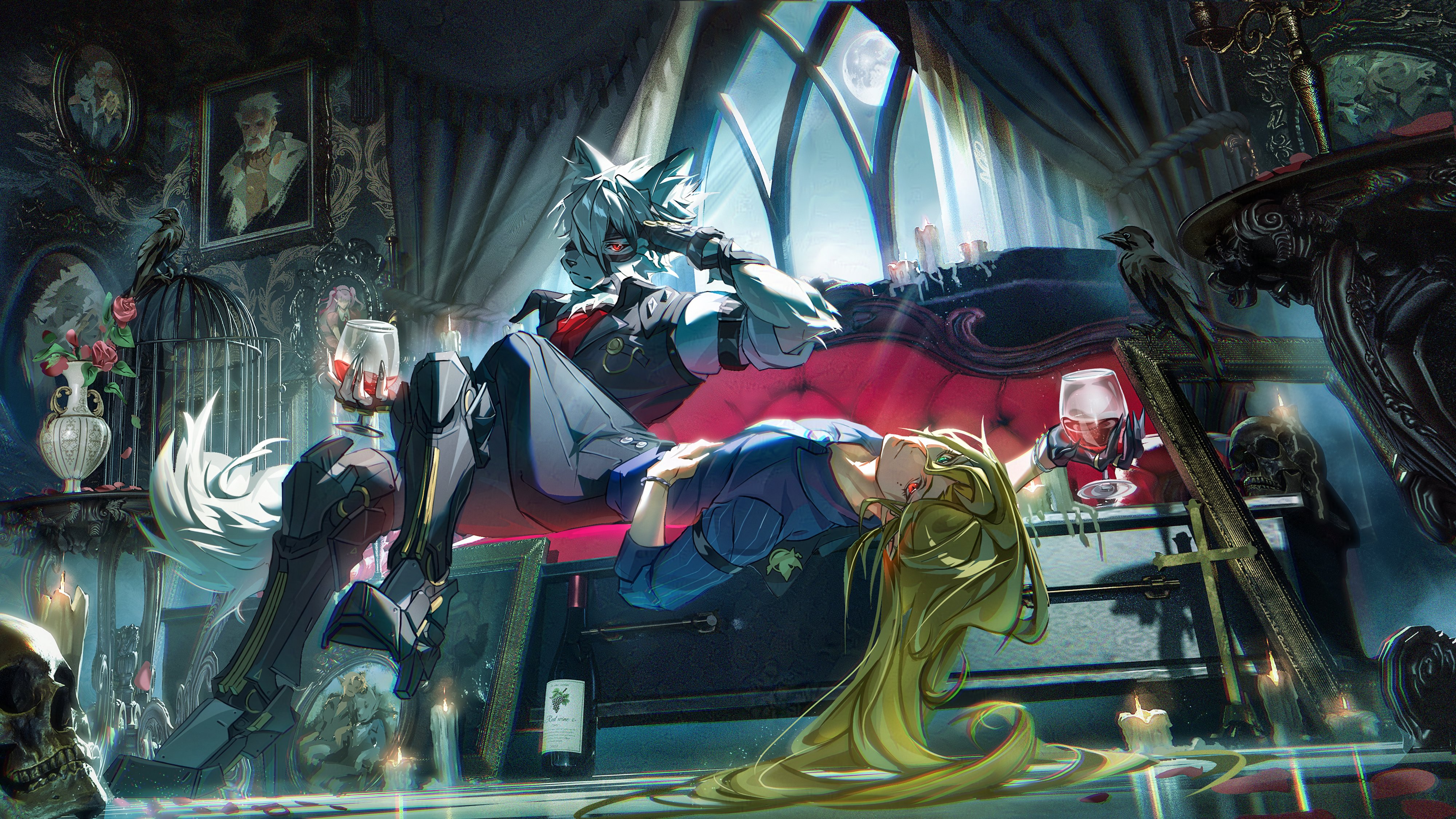 Safebooru - 2boys absurdres animal ear fluff animal ears ascot bicep ...