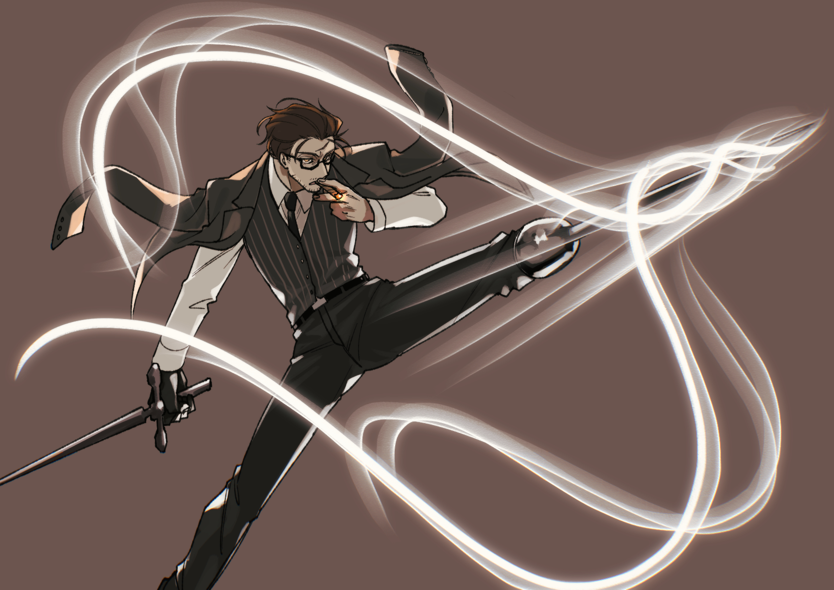 Safebooru - 1boy black hair black jacket black necktie black vest cigar ...