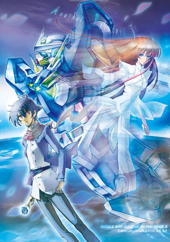 Safebooru - 1boy 1girl black hair blue eyes blue flower blue rose brown ...