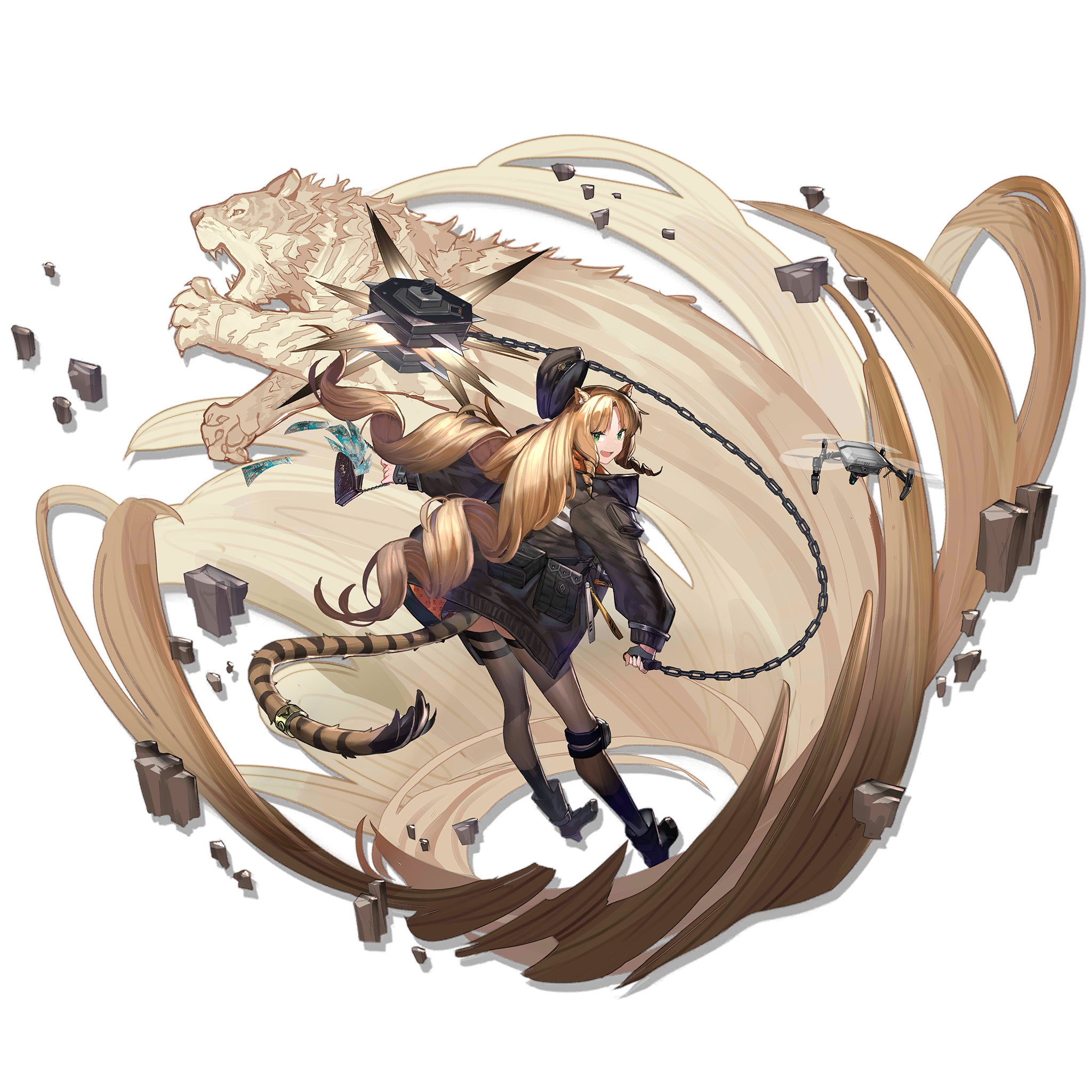 Safebooru - 1girl :d animal ear fluff animal ears arknights bag bangs beret black coat black ...