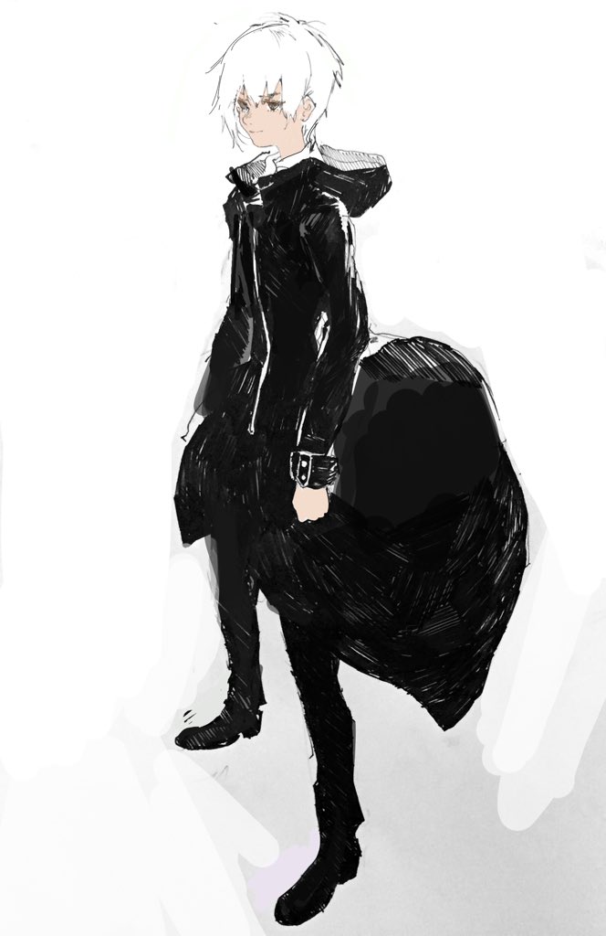 Safebooru - 1boy black coat black eyes closed mouth coat hood hood down male focus mon ...