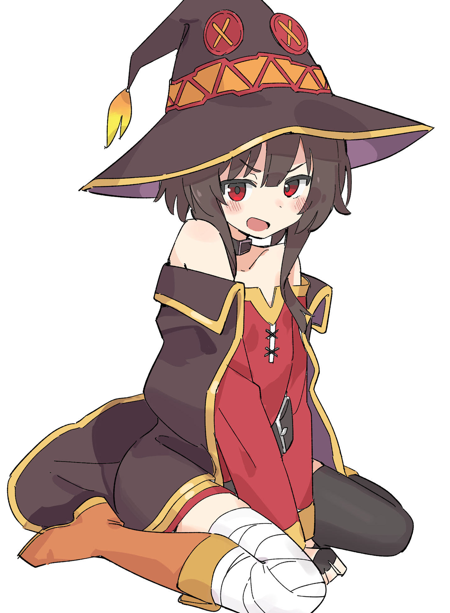 Safebooru - 1girl asymmetrical legwear bandaged leg bandages black cape black headwear black ...