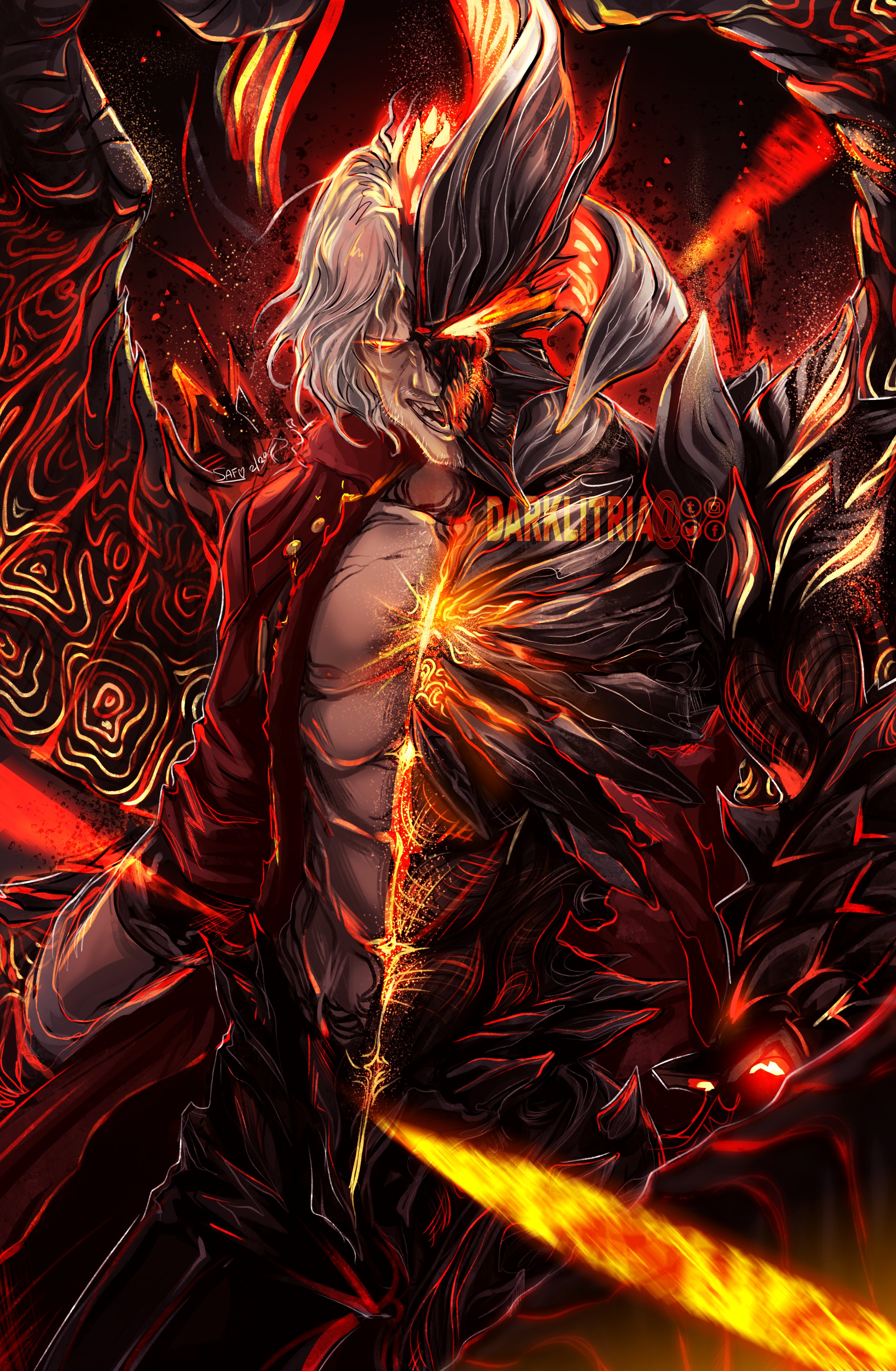 Safebooru - 1boy absurdres artist name aura beard dante (devil may cry) dark background ...