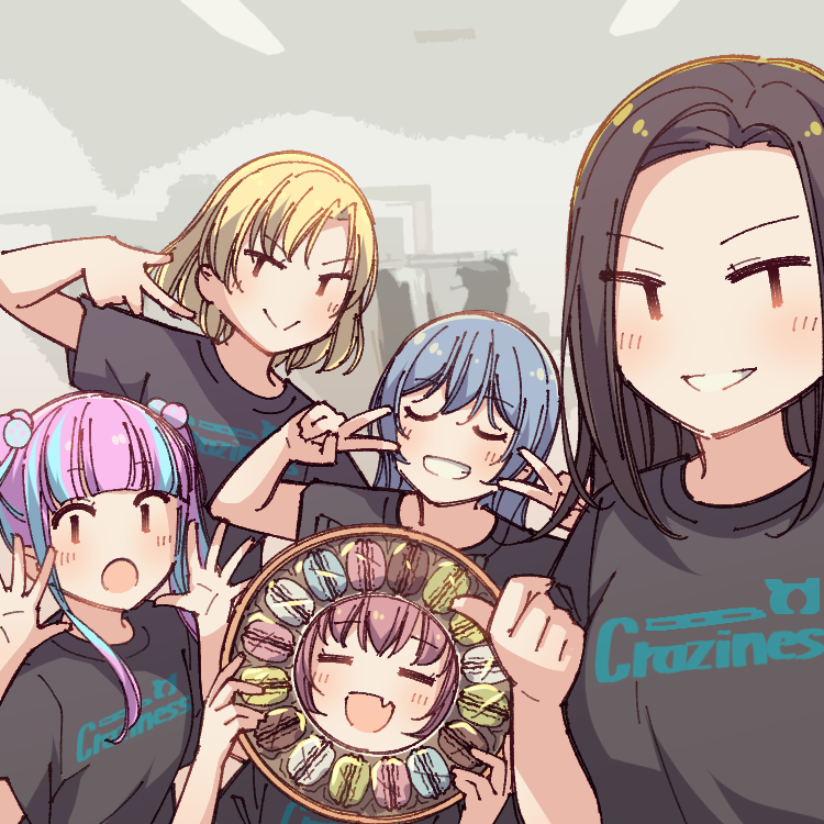 Safebooru - >:) 5girls :d = = asahi rokka ayasaka bang dream! bangs black hair black shirt ...