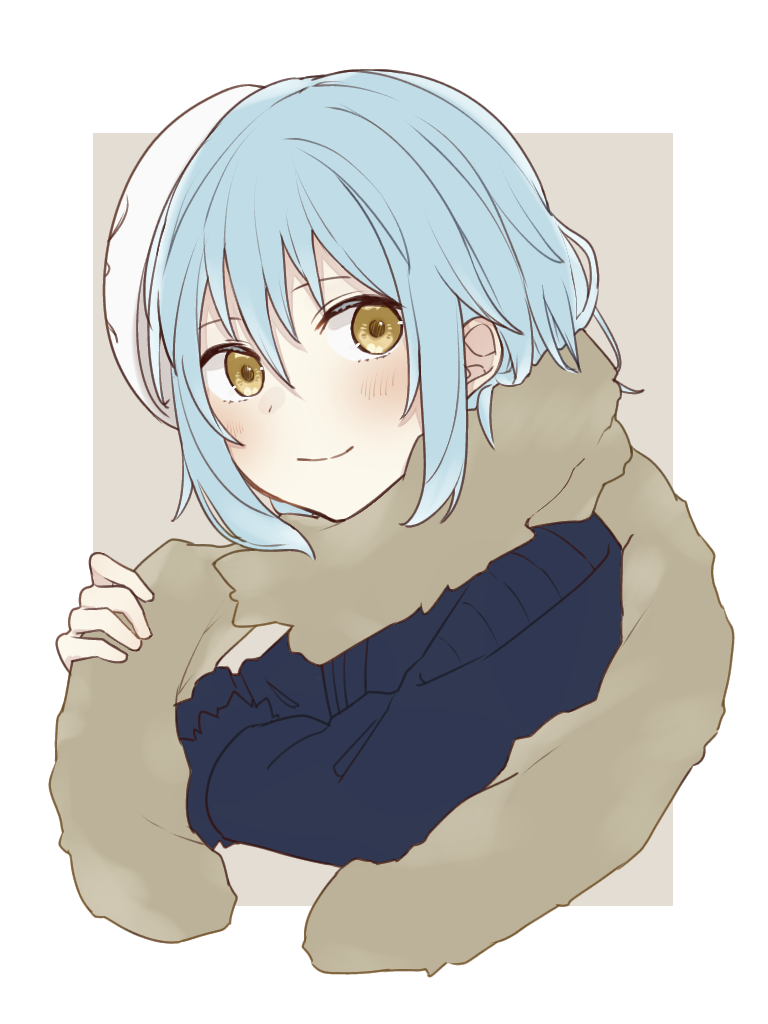 Safebooru - 1girl blue hair closed mouth cropped torso fu ku1 437 grey ...