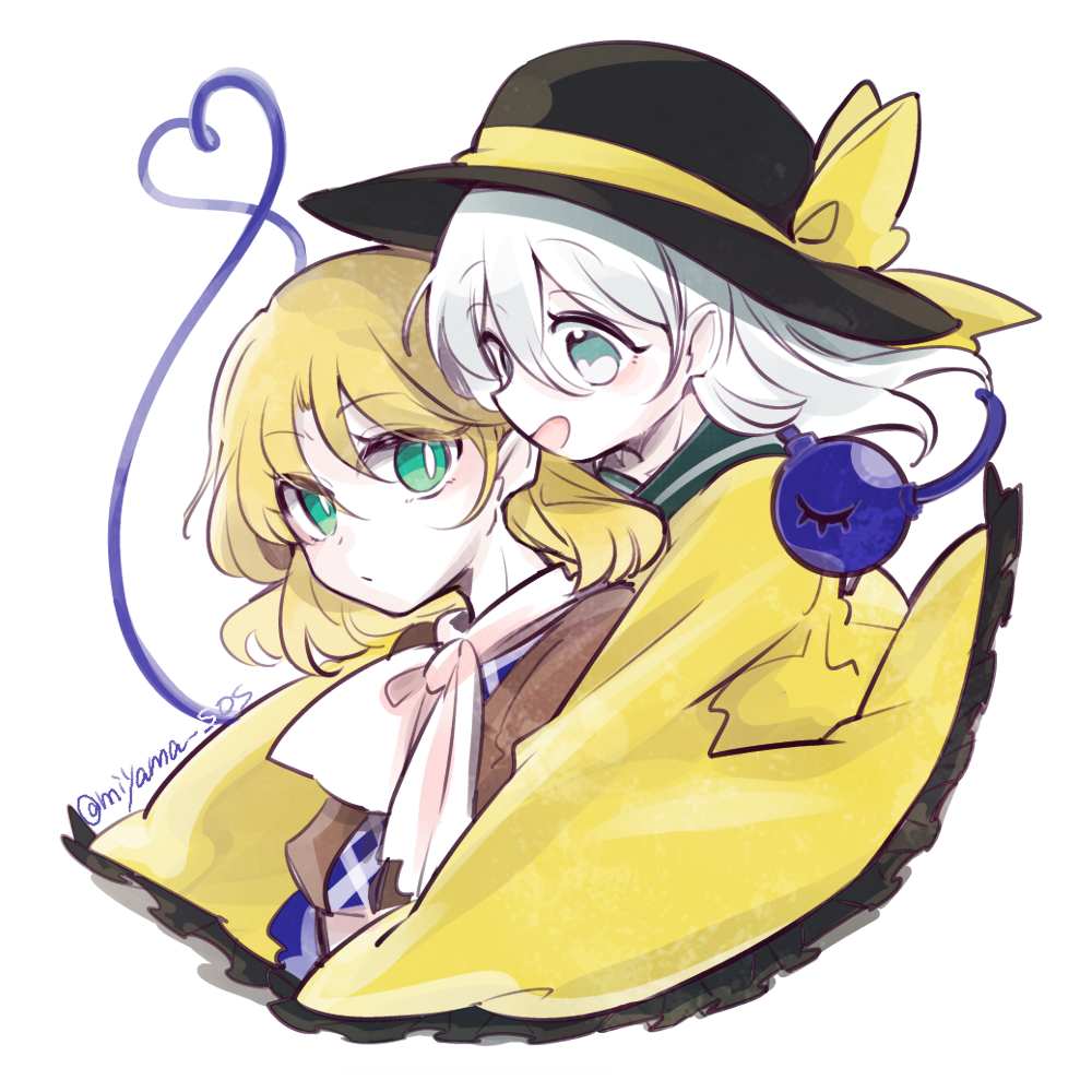 Safebooru - 2girls black hat blonde hair bow brown shirt closed mouth ...