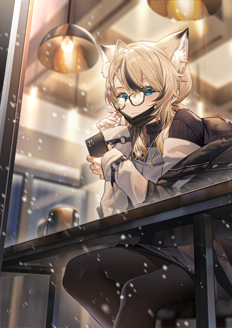 Safebooru - 1girl animal ear fluff animal ears bag black-framed eyewear black hair black ...