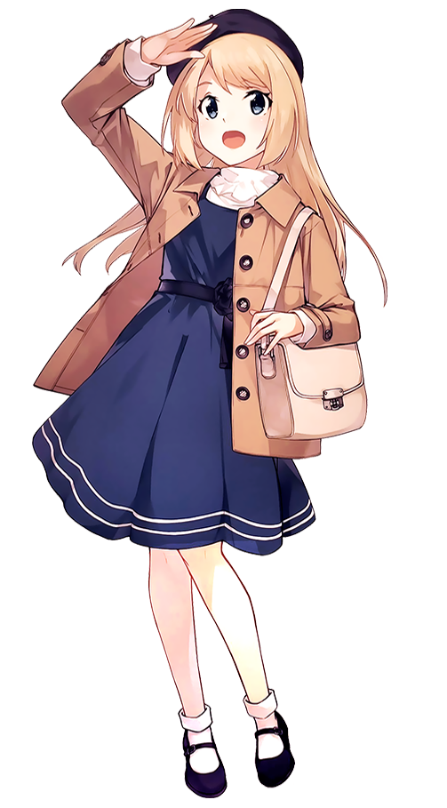 Safebooru - 1girl alternate costume bag beret blonde hair blue dress blue eyes blue headwear ...