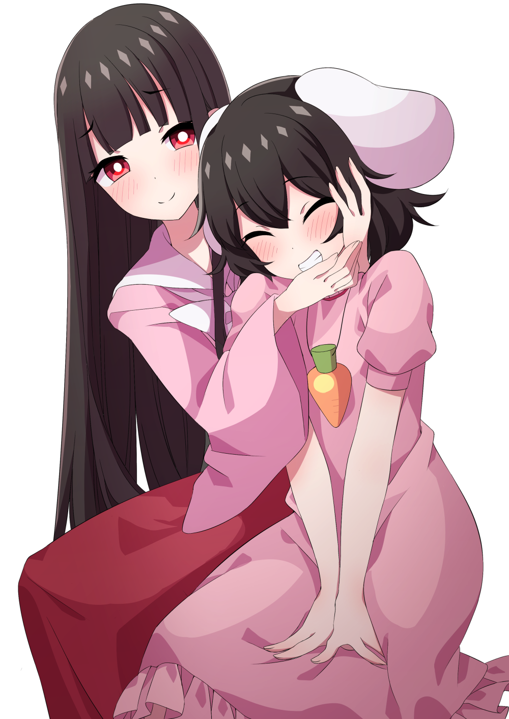Safebooru - 2girls animal ears bangs between legs black hair blunt bangs blush bright pupils ...