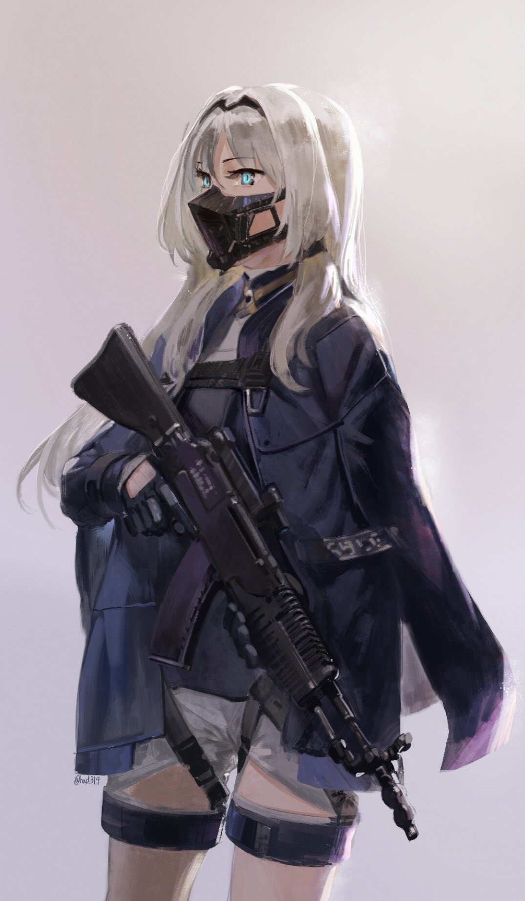 Safebooru - 1girl an-94 an-94 (girls frontline) assault rifle bangs black gloves blue eyes ...