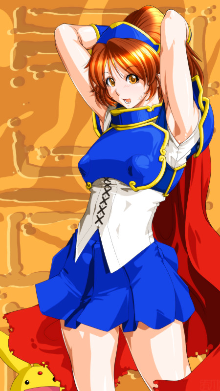 Safebooru - 1girl arikawa arle nadja armor armored dress blue skirt brown eyes brown hair cape ...