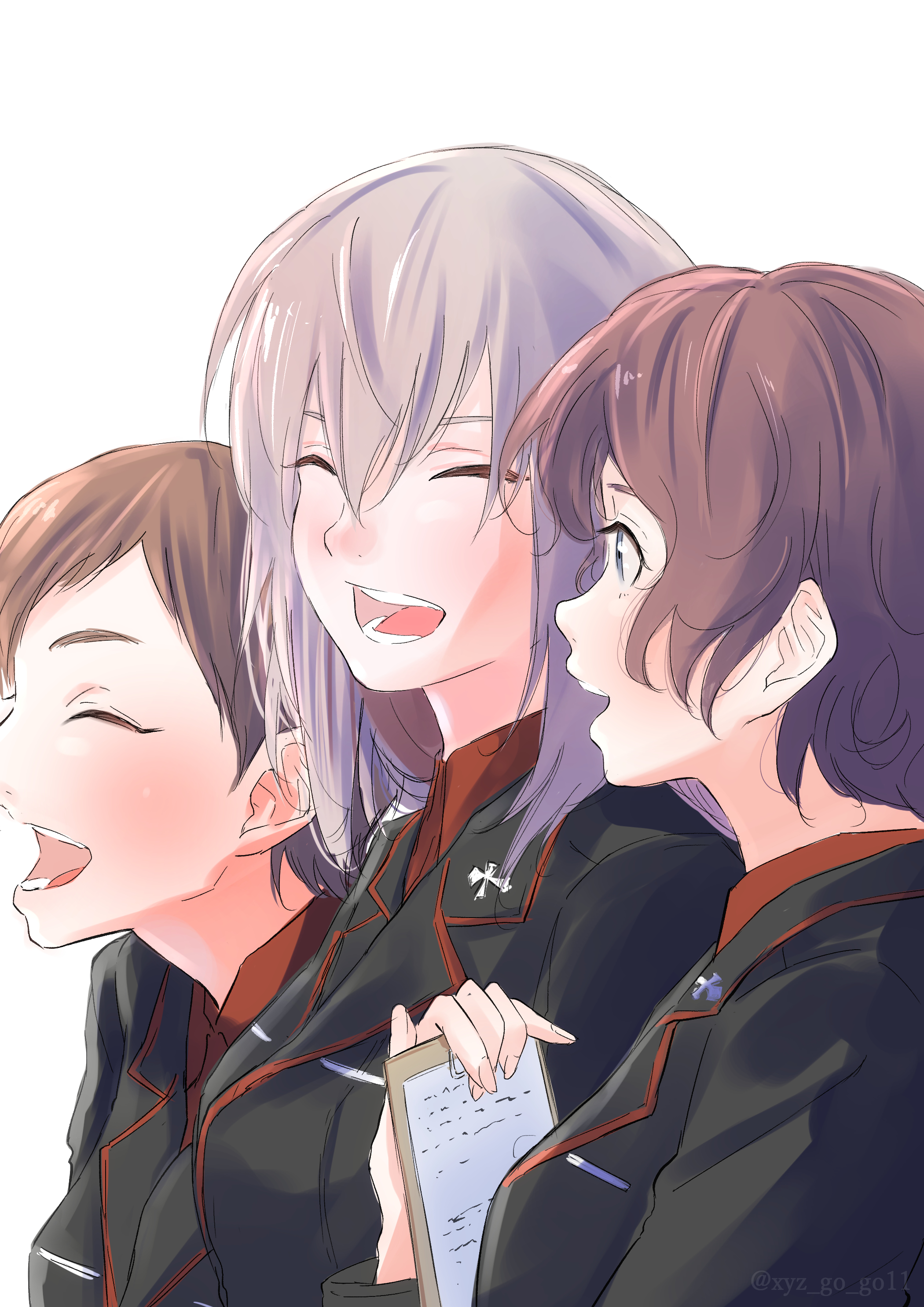 Safebooru - 3girls absurdres akaboshi koume artist name black eyes blush brown hair closed eyes ...