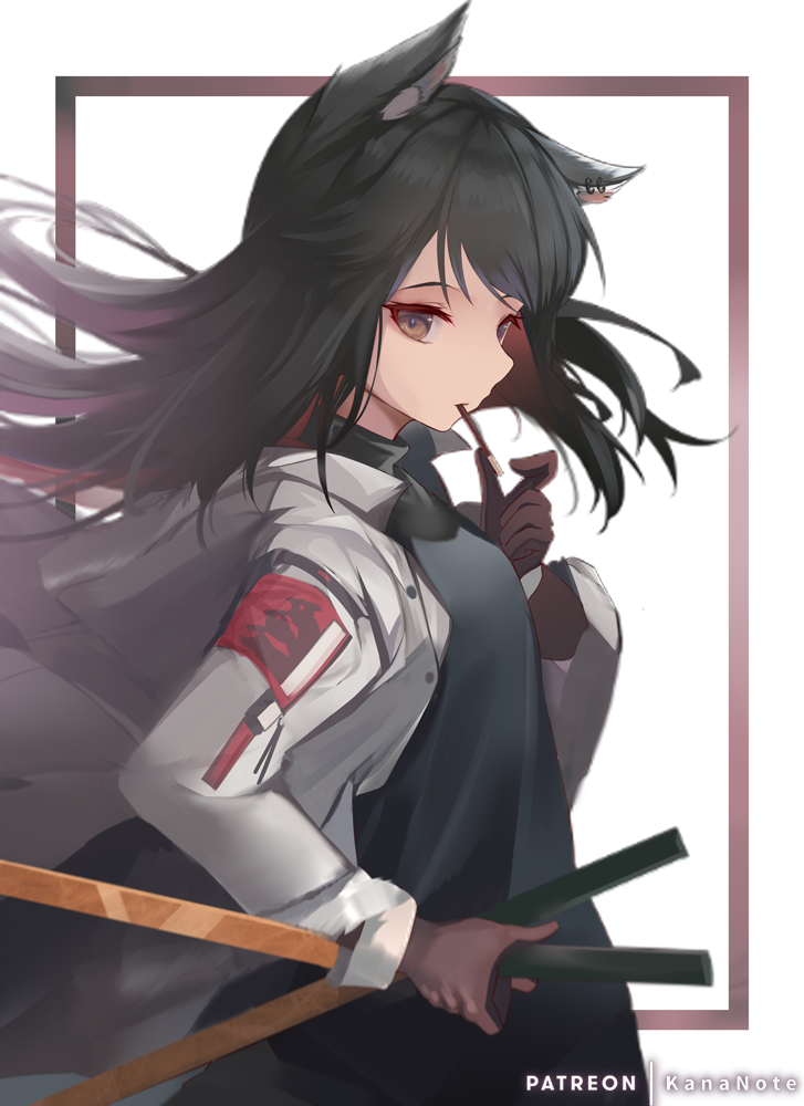 Safebooru - 1girl animal ears arknights black hair black shirt brown ...