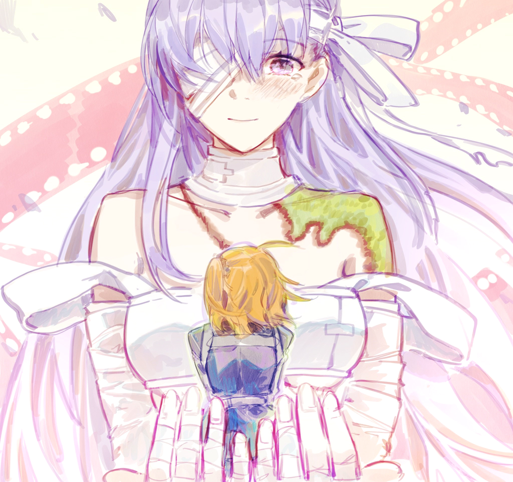 Safebooru - 2girls bandage over one eye bandaged head bandages blush csyko cupping hands fate ...