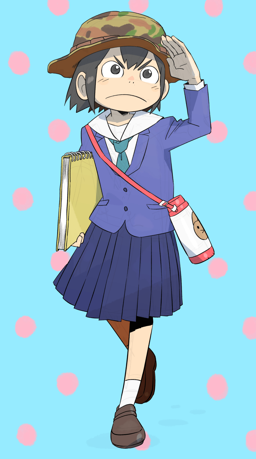 Safebooru - 1girl asakusa midori black eyes black hair blazer blue background camouflage ...