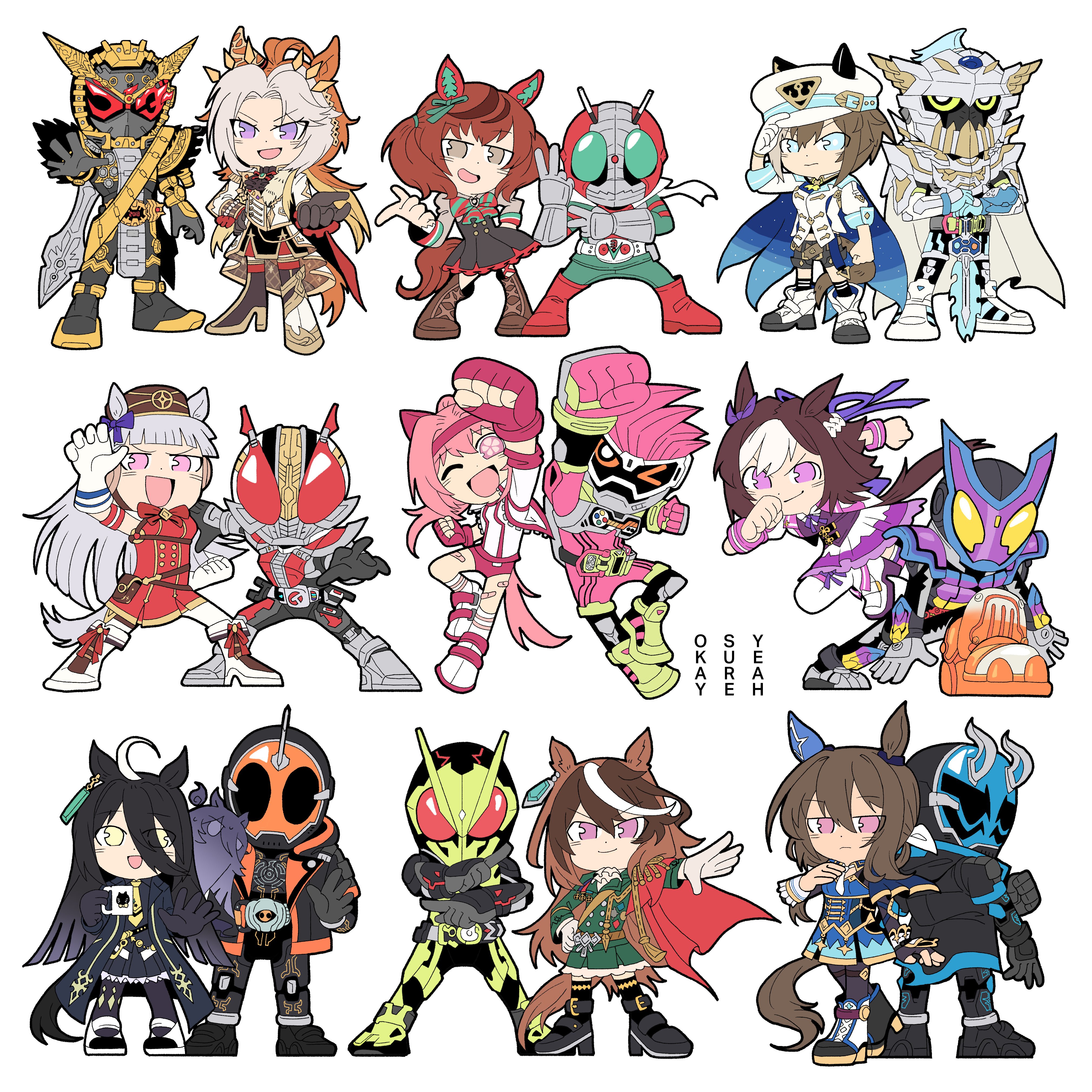 Safebooru - 6+boys 6+girls absurdres animal ears highres horse ears horse tail kamen rider ...