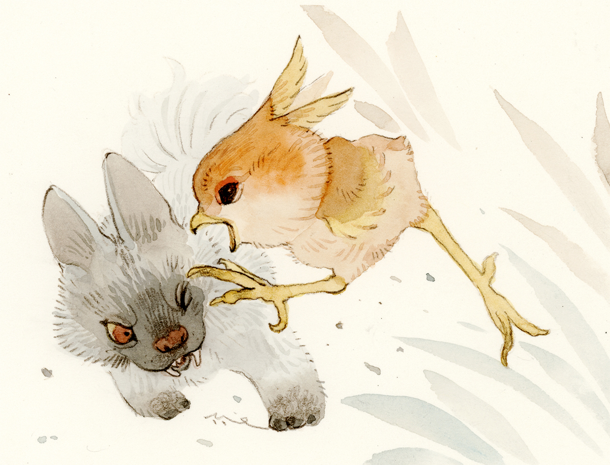 Safebooru - bird body fur fangs fighting grey fur myun (moukin no ana ...