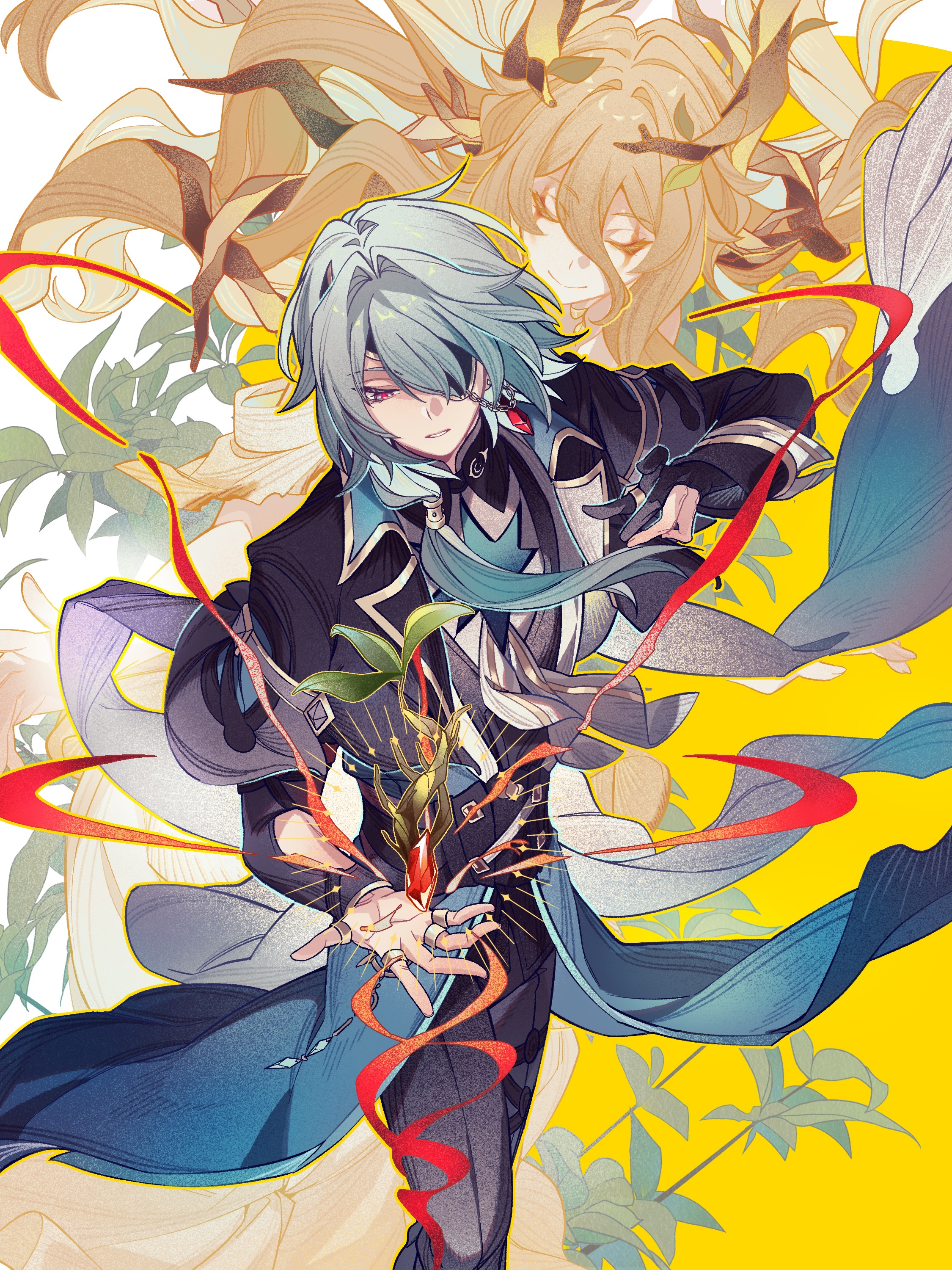 Safebooru - 1boy 1girl absurdres anaxa (honkai: star rail) aqua eyes aqua hair ascot black ...