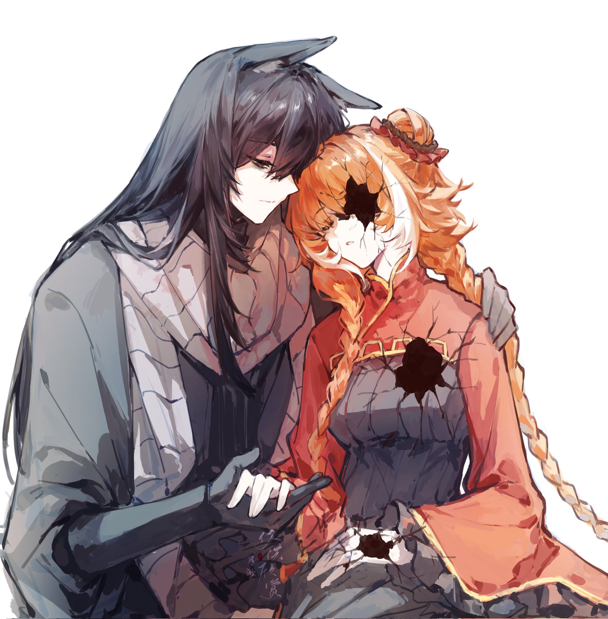 Safebooru - 1boy 1girl black dress black eyes black hair braid closed ...