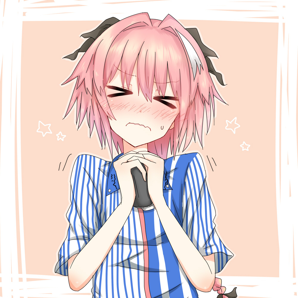 Safebooru - 1boy astolfo (fate) blue shirt blush brown background ...