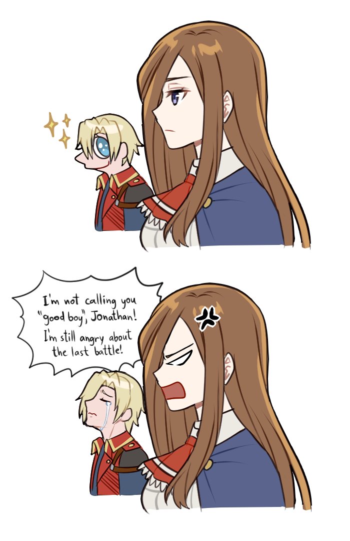 Safebooru - 1boy 1girl anger vein ascot blonde hair blue eyes brown ...