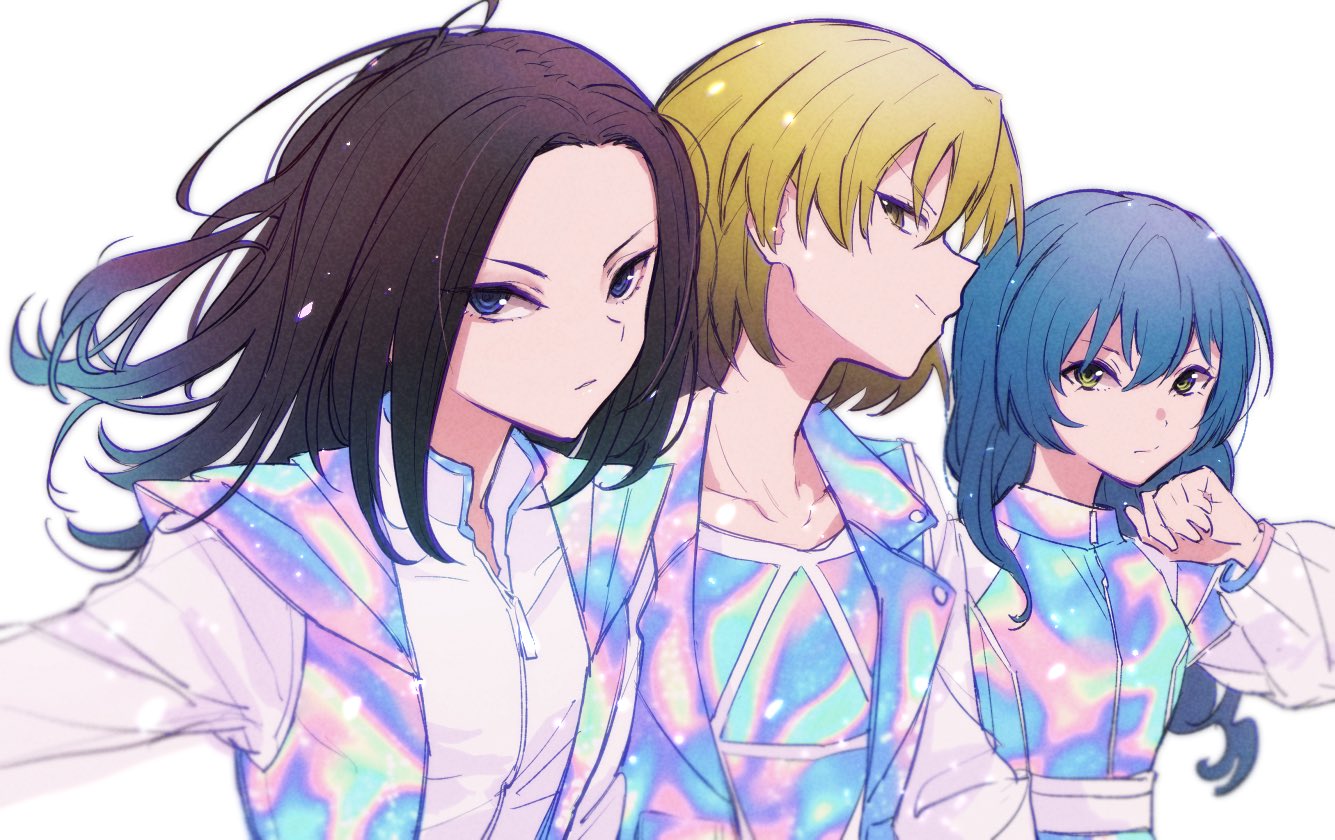 Safebooru - >:) 3girls asahi rokka bang dream! bangs black hair blonde hair blue eyes blue hair ...