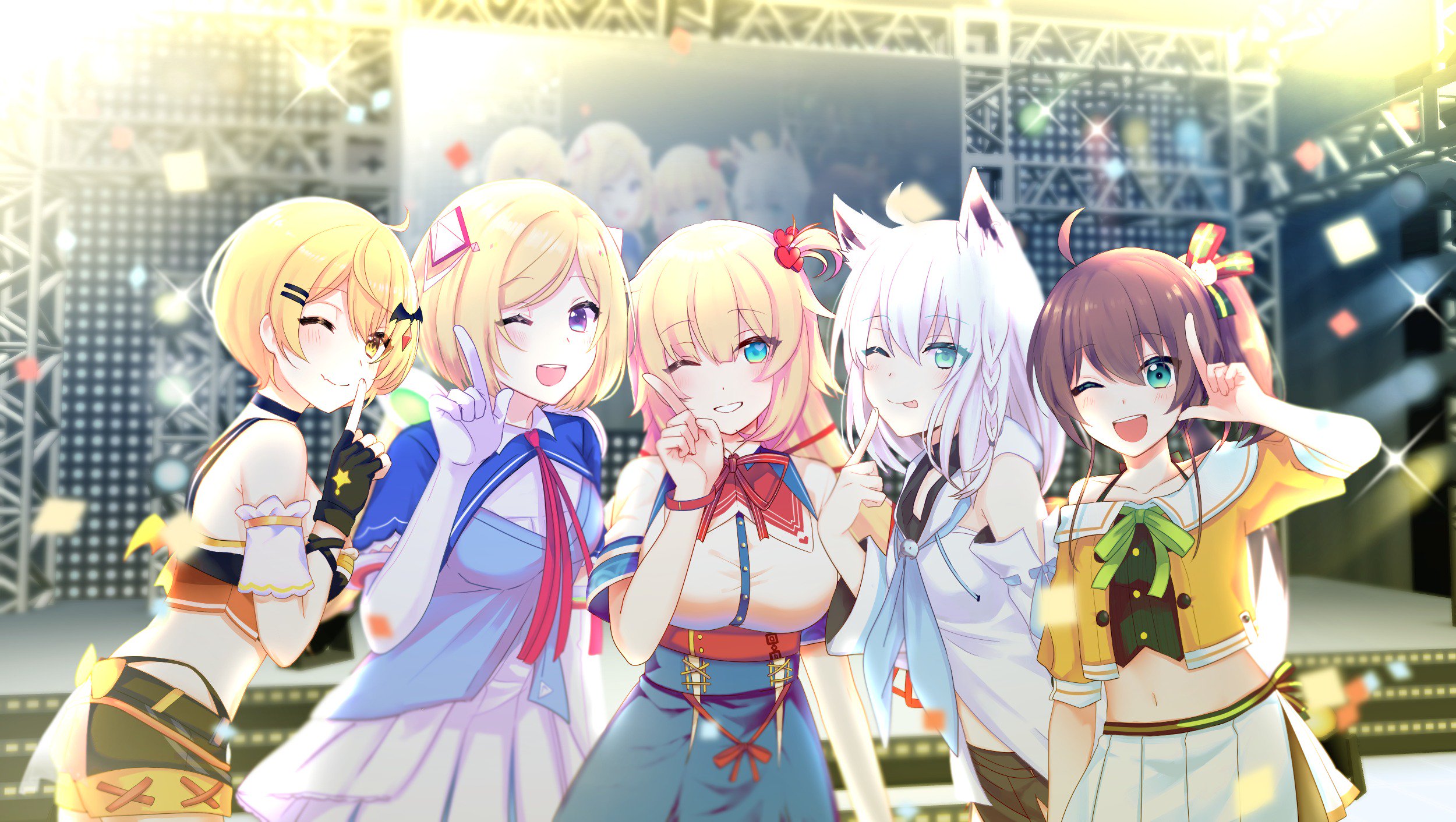 Safebooru - 5girls ahoge akai haato aki rosenthal animal ears aqua eyes aqua neckwear aqua vest ...
