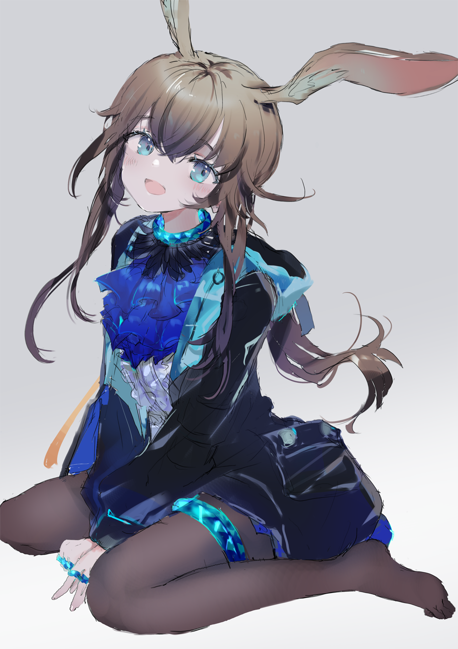 Safebooru - 1girl :d amiya (arknights) animal ears arknights bangs black jacket blue eyes blue ...