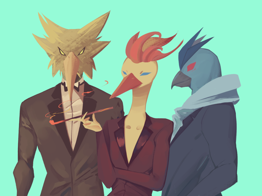 Safebooru - articuno black neckwear black suit blank eyes blue eyes bow ...