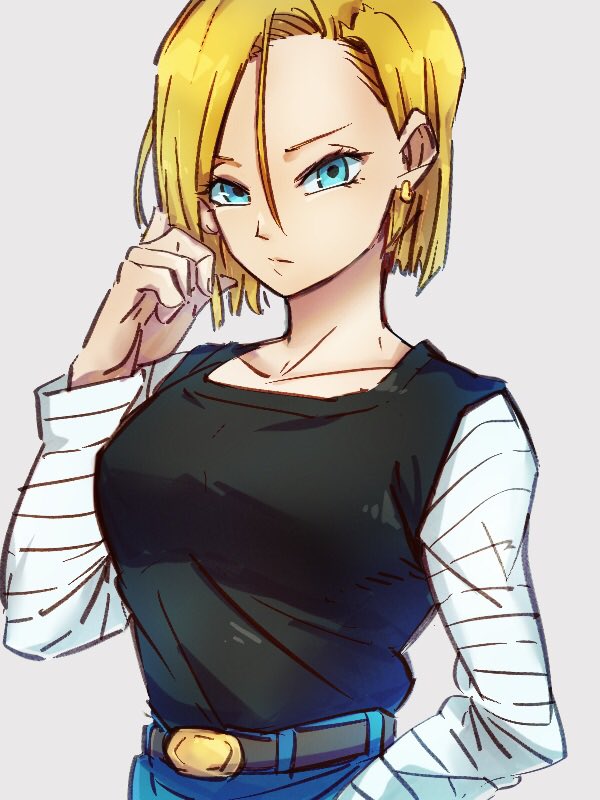 Safebooru - 1girl android 18 asymmetrical bangs bangs belt belt buckle ...