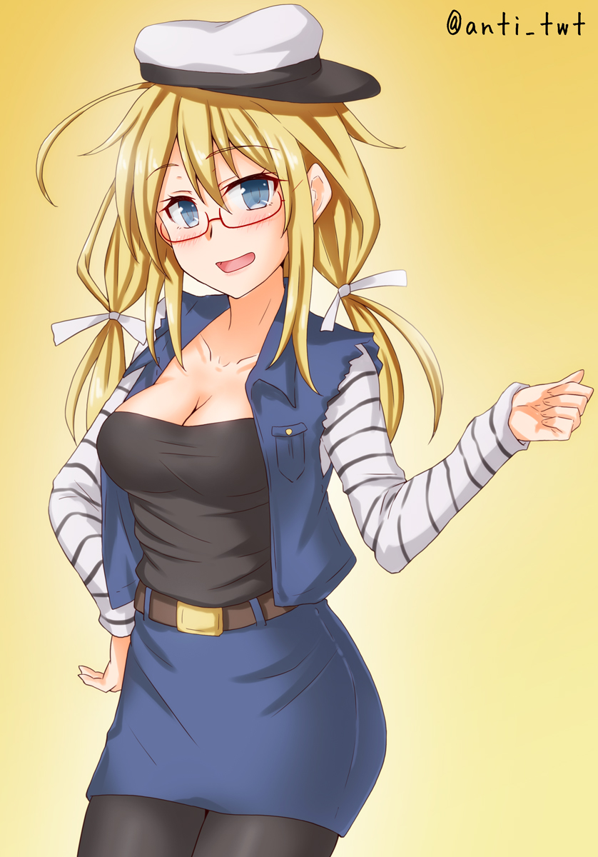 Safebooru - 1girl alternate costume anti (untea9) black blouse black legwear blonde hair blouse ...