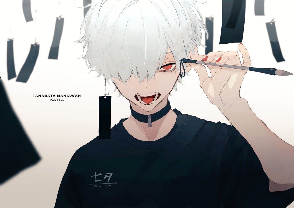 Safebooru - 1boy bishounen black choker choker fingernails gradient gradient hair hair over one ...