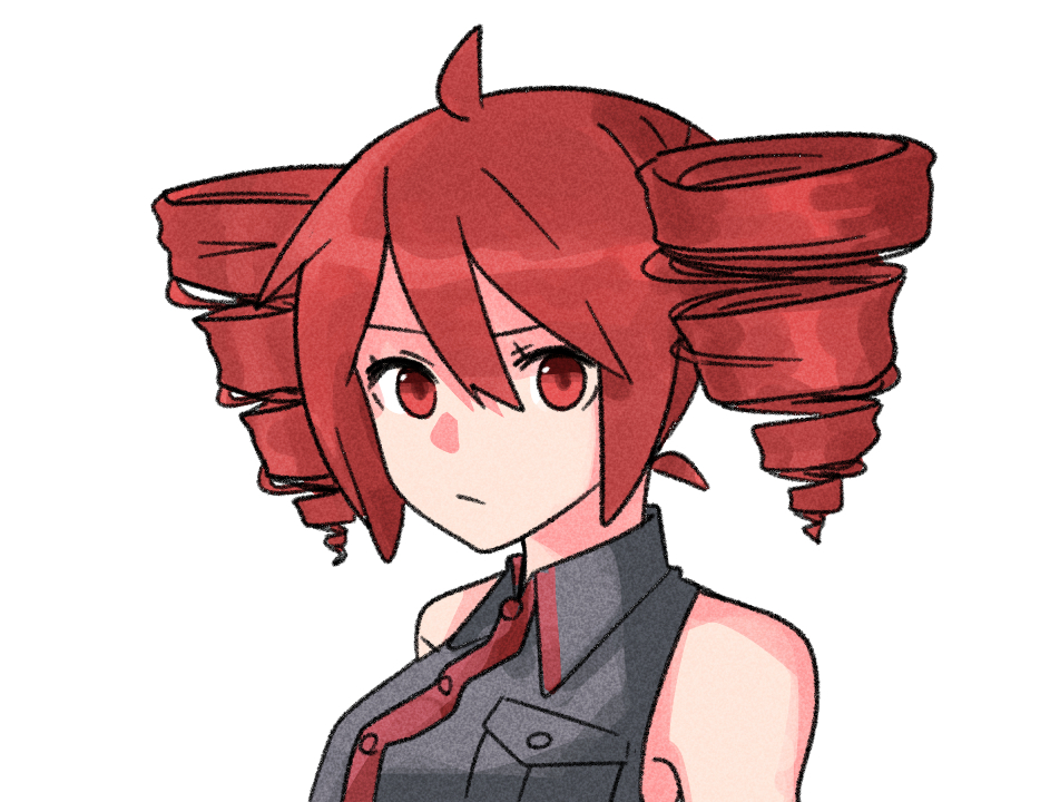 Safebooru - 1girl bare shoulders drill hair expressionless grey shirt ...