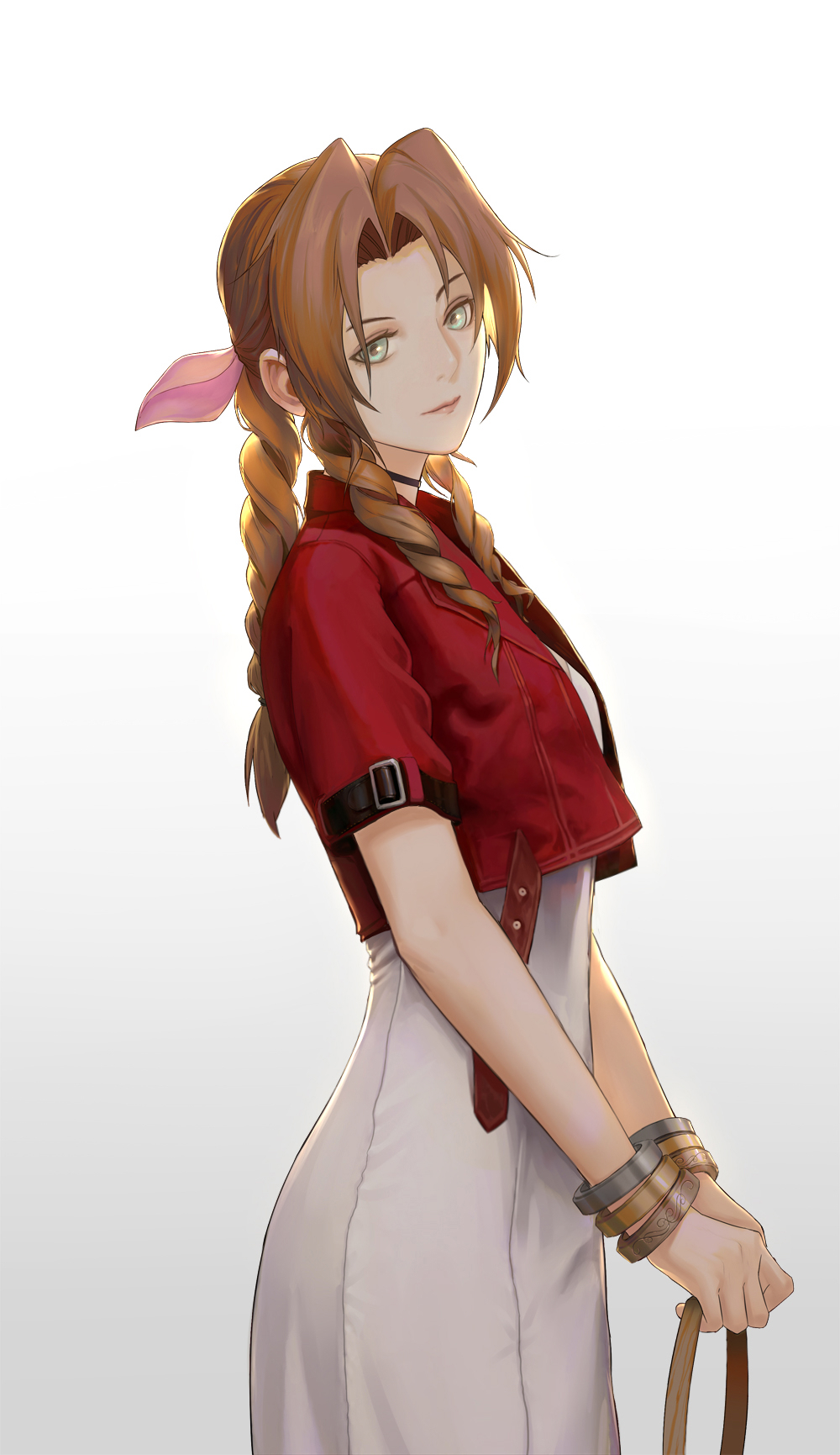 Safebooru - 1girl aerith gainsborough choker cowboy shot cropped jacket ...