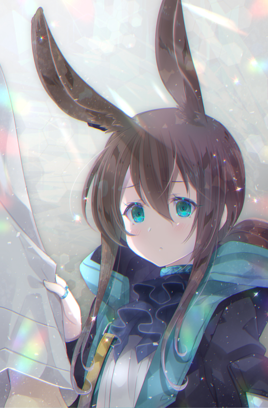 Safebooru - 1girl 1other amiya (arknights) animal ears aqua eyes arknights ascot bangs black ...