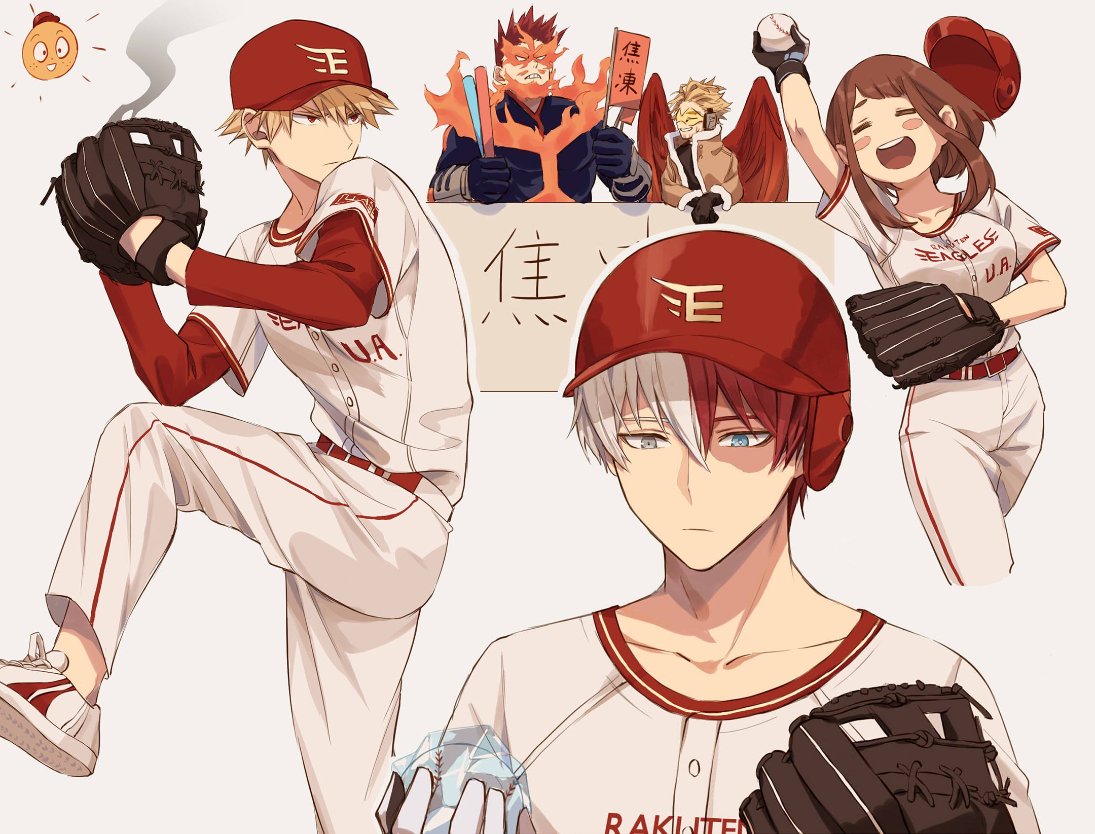 Safebooru - 1girl 4boys bakugou katsuki baseball baseball cap baseball mitt baseball uniform ...
