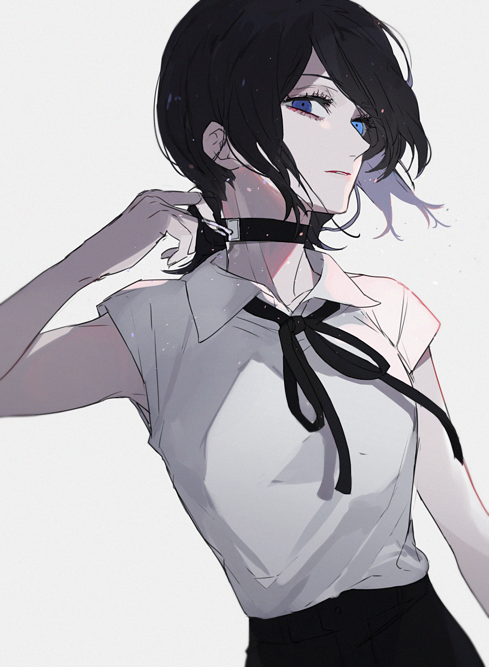Safebooru - 1girl black hair black ribbon blue eyes chainsaw man choker collared shirt ebanoniwa ...