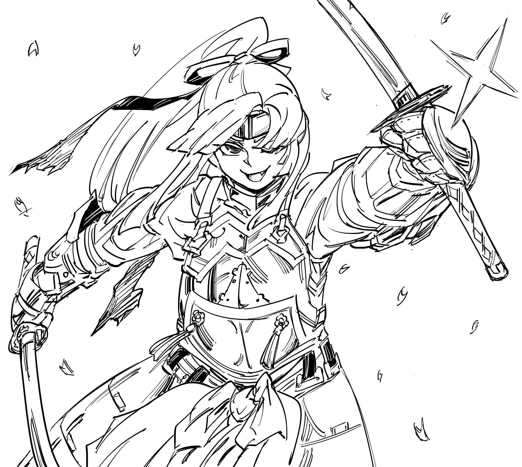 Safebooru - 1girl :d armor bb (baalbuddy) breastplate dual wielding ...