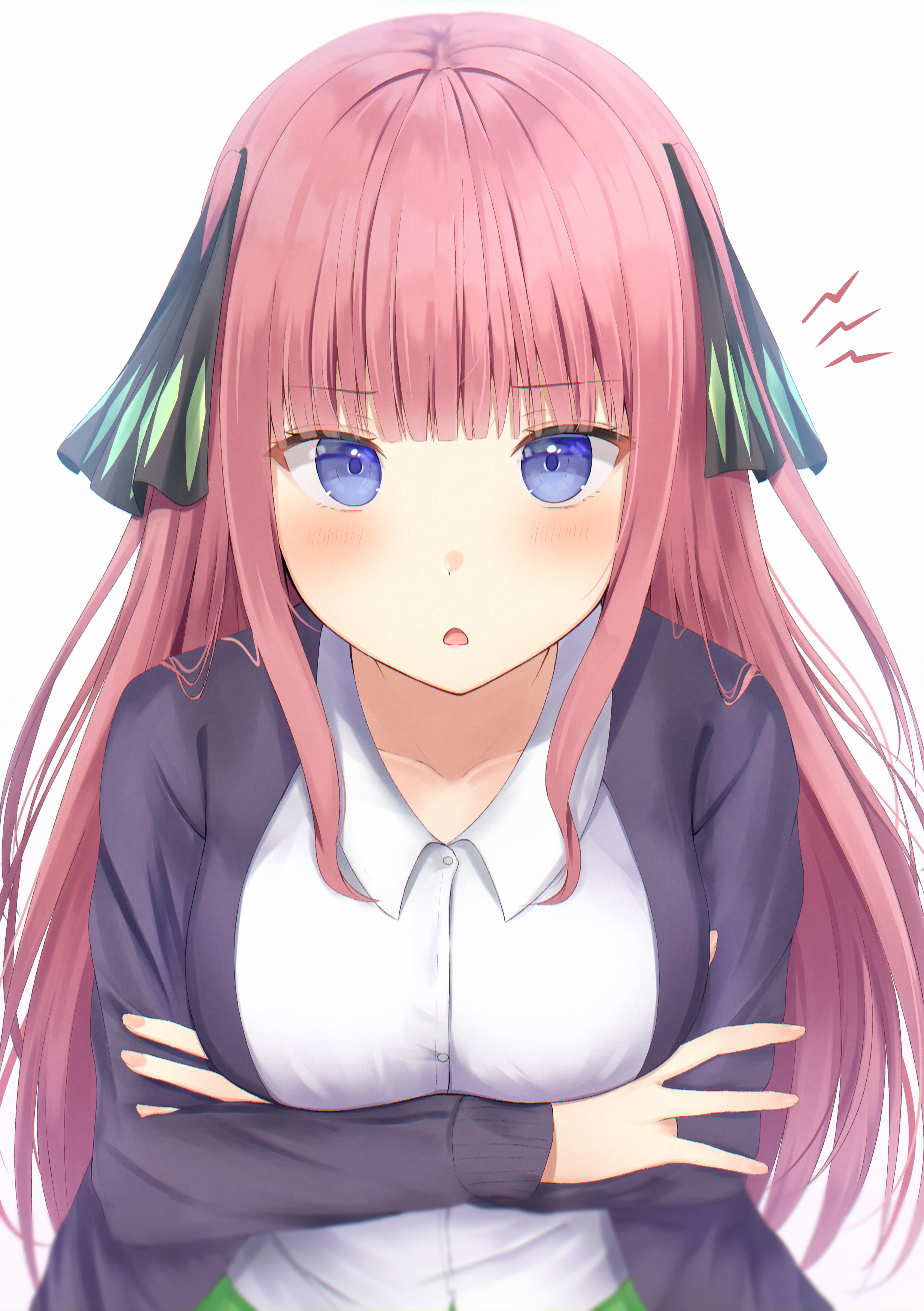 Safebooru - 1girl absurdres bangs black cardigan black ribbon blue eyes blunt bangs blurry blush ...