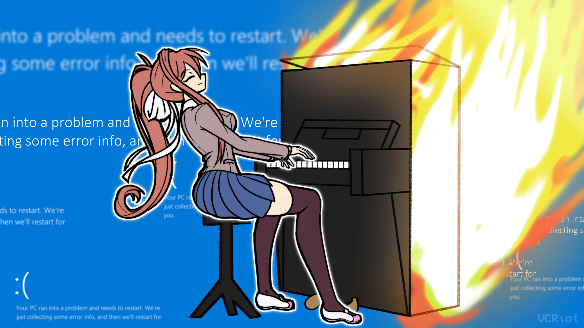 Safebooru - 1girl blue background blue screen of death blue skirt ...