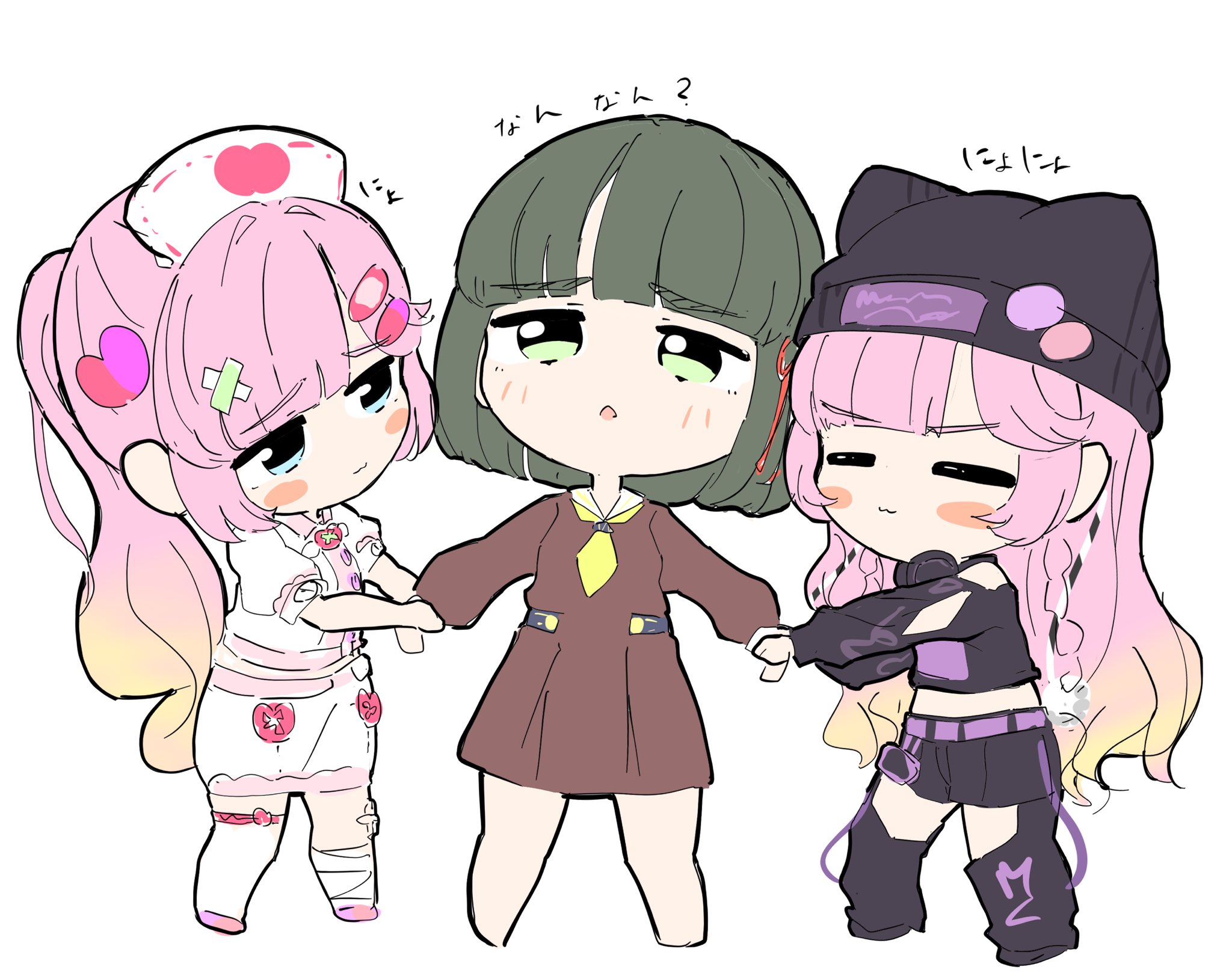 Safebooru - 3girls :3 anyoji hime bandaged leg bandages bandaid bandaid ...