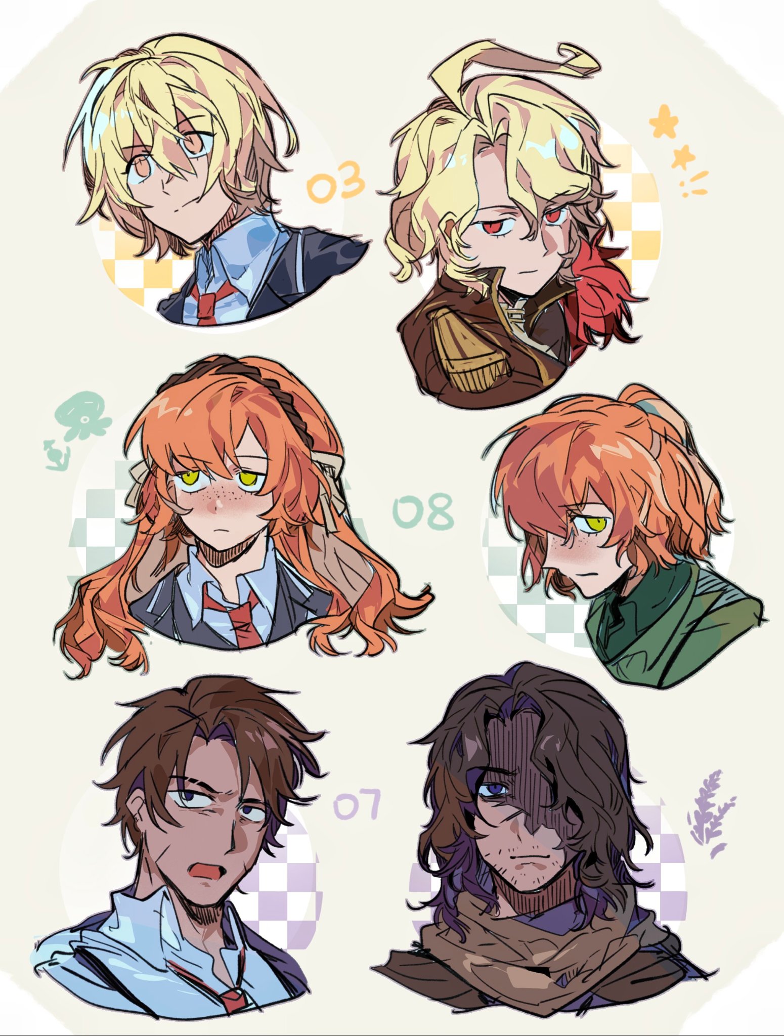 Safebooru - 2boys 4girls ahoge blonde hair brown hair brown scarf ...