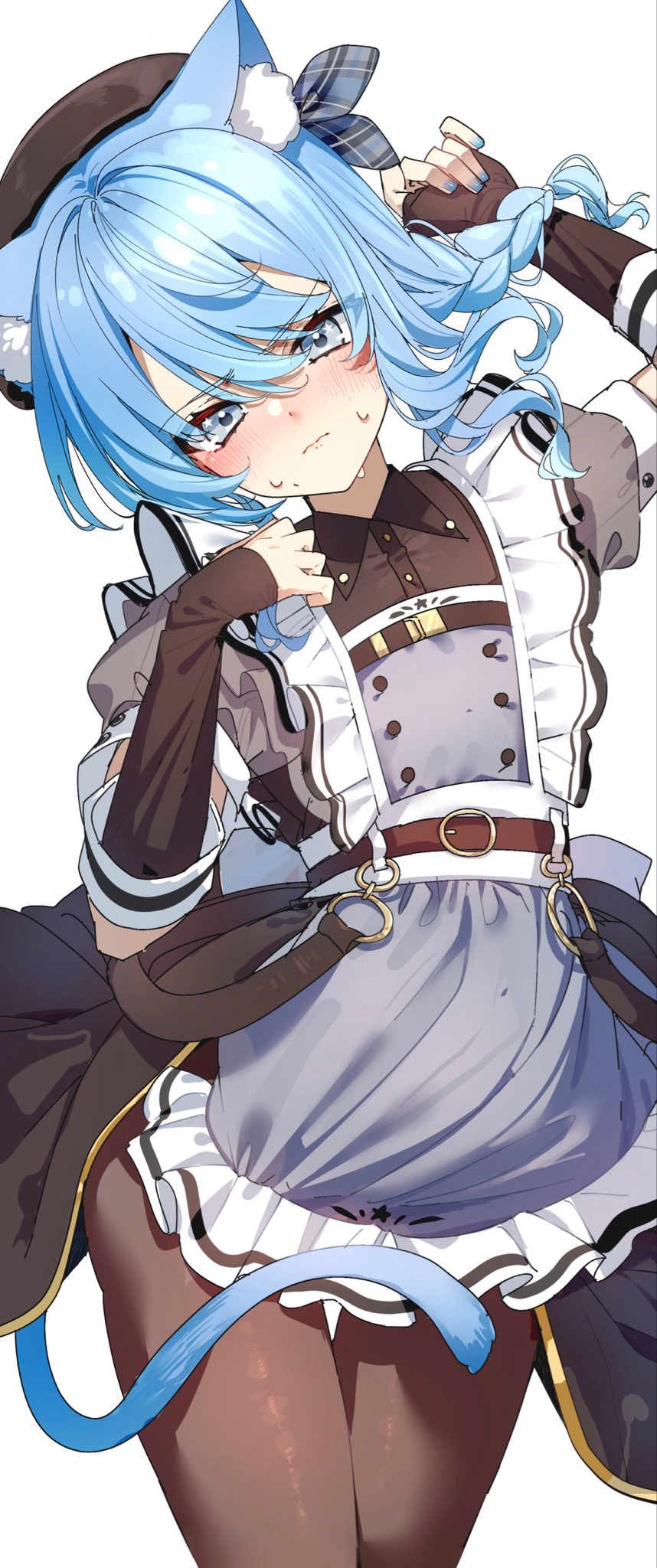 Safebooru - 1girl animal ear fluff animal ears apron arm up bad anatomy ...