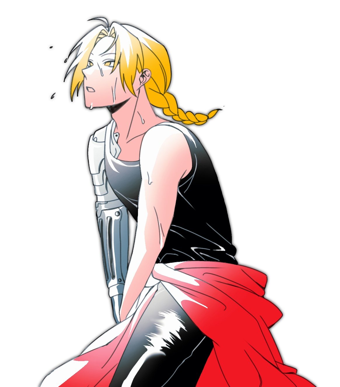 Safebooru - 1boy ahoge bbbbb 00 black pants black tank top blonde hair ...