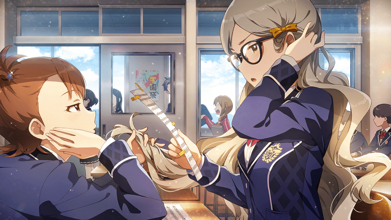 Safebooru - blush brown eyes dress glasses grey hair handa roko idolmaster million live! theater ...