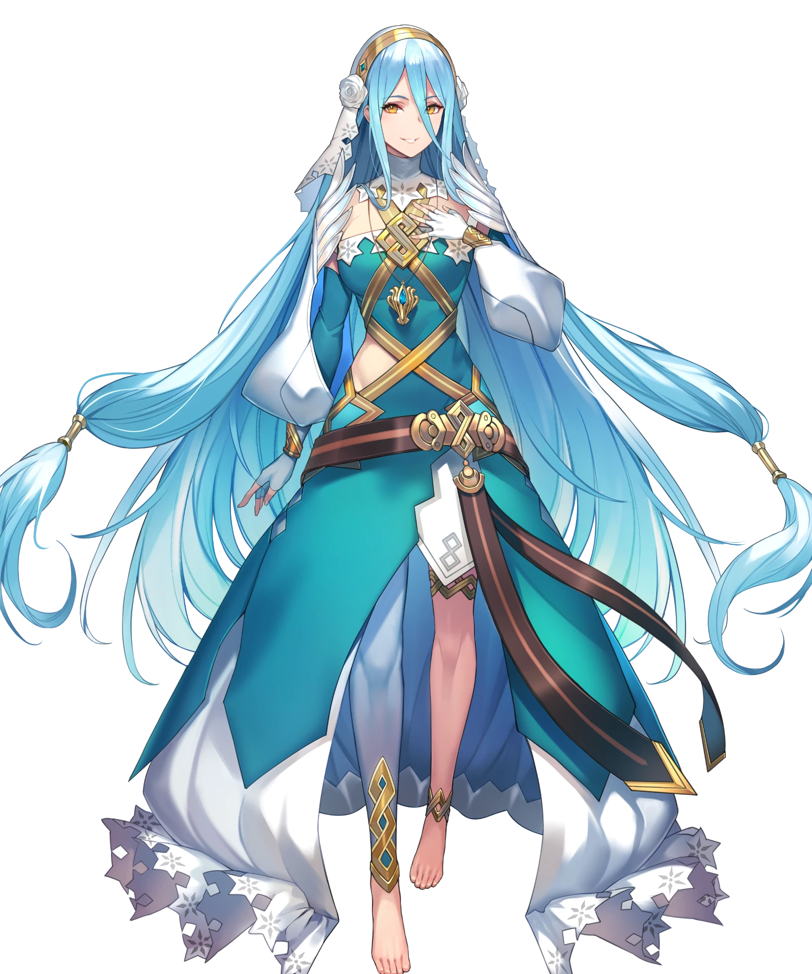 Safebooru - 1girl artist request asymmetrical legwear azura (fire emblem) bangs barefoot belt ...